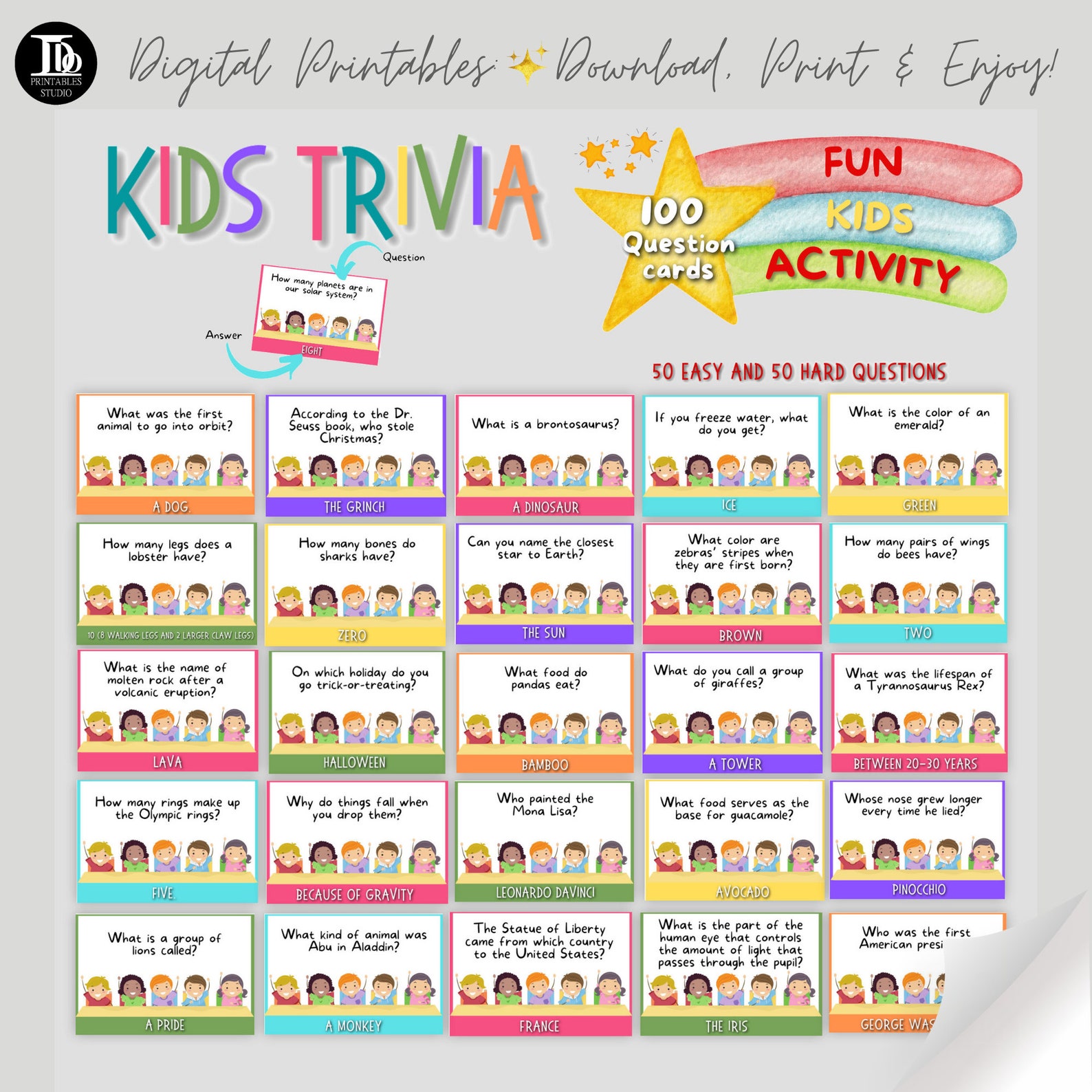Kid's Trivia Question Cards | Birthday Activity | Class Games | Kids ...