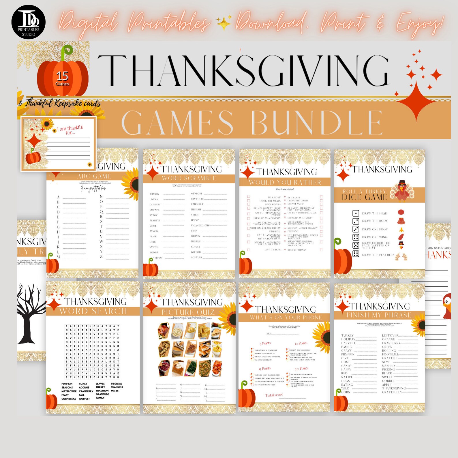 Thanksgiving Games Bundle / Autumn Fall Party Games / Family Fun Games ...