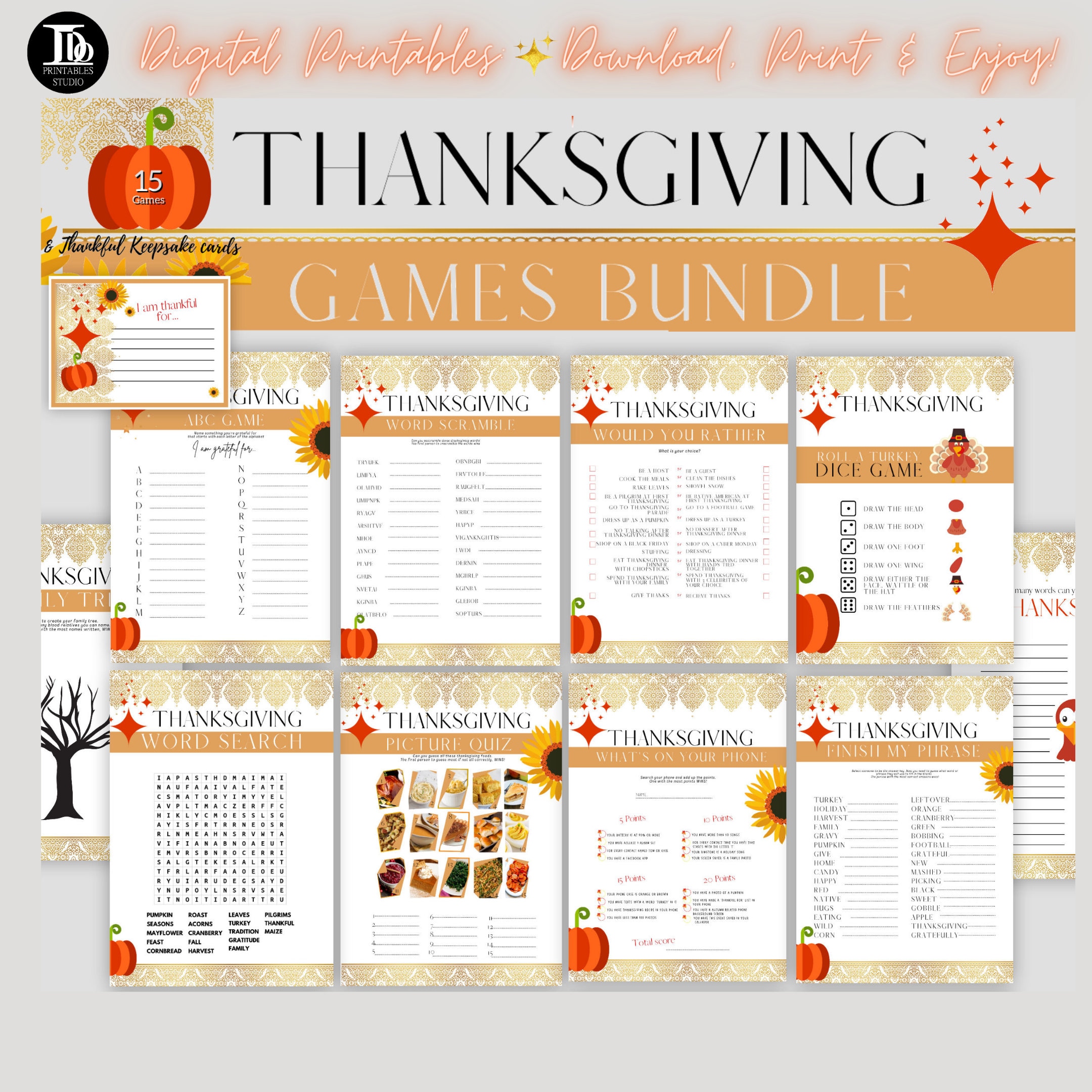 Thanksgiving Games Bundle / Autumn Fall Party Games / Family Fun Games ...