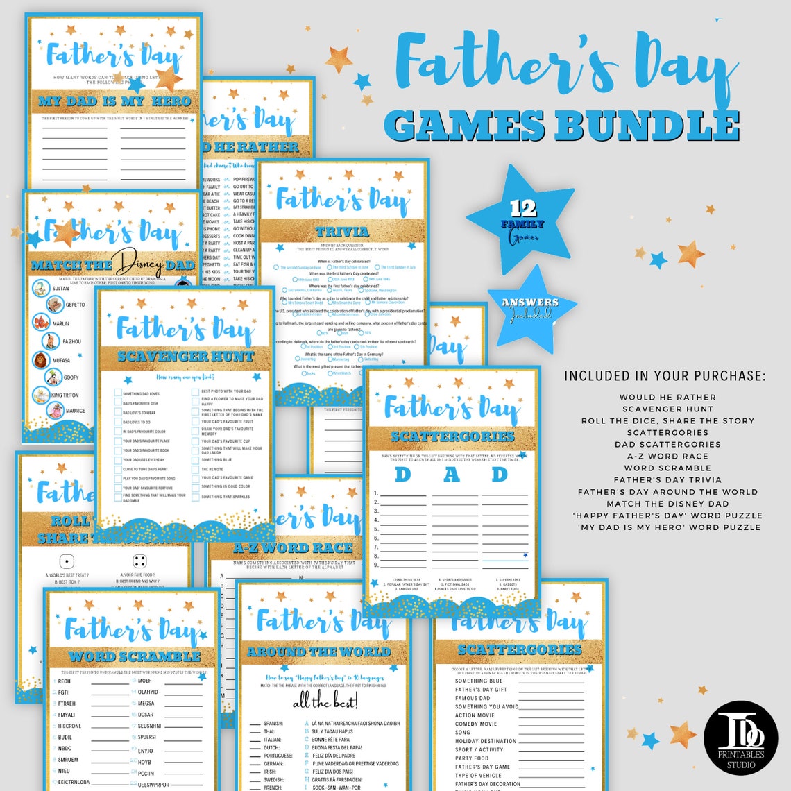Father's Day Game Bundle / Father's Day Trivia / Match | Etsy