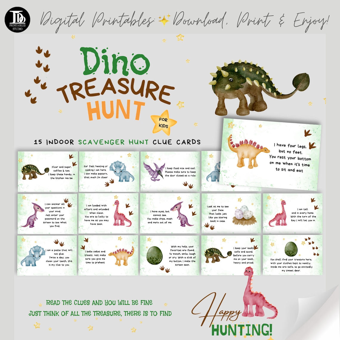 Dino Treasure Hunt for Kids | Indoor Dinosaur Party Activity Scavenger ...