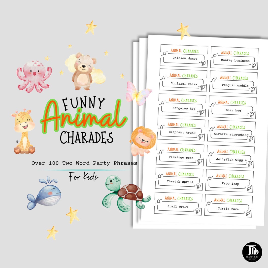 Animal Charades Game for Kids | Two Word Hilarious Phrases | Children's ...