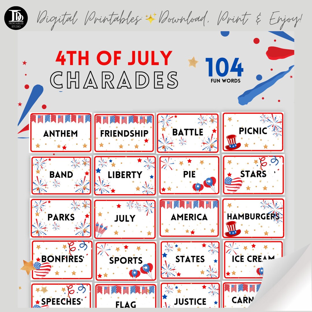 Printable 4th of July Charade Cards / Family Games Night / Family ...