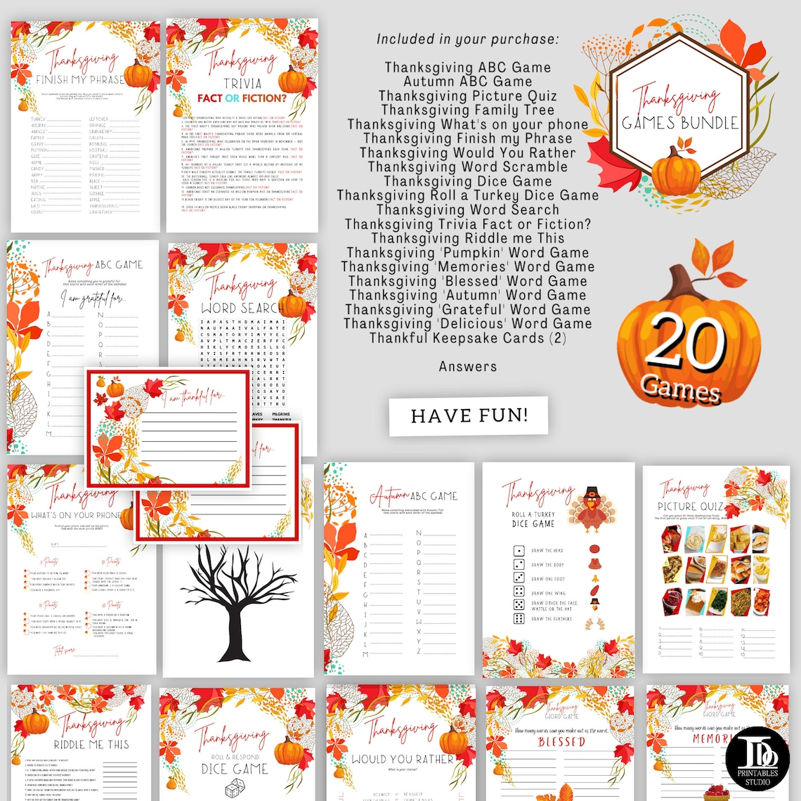 Ultimate Thanksgiving Games Bundle Fun Thanksgiving Party - Etsy
