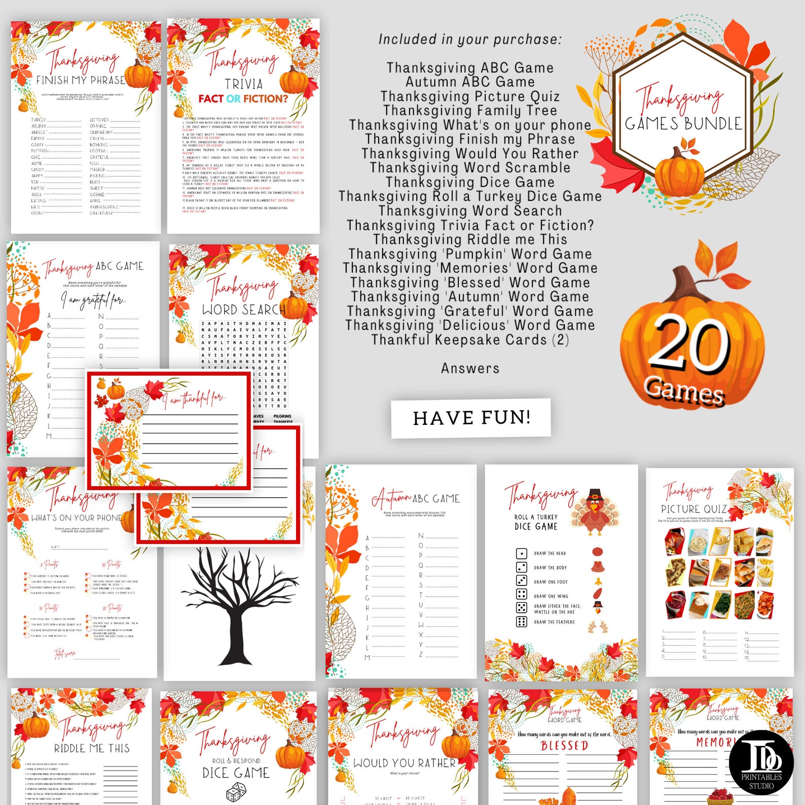 Ultimate Thanksgiving Games Bundle Fun Thanksgiving Party - Etsy
