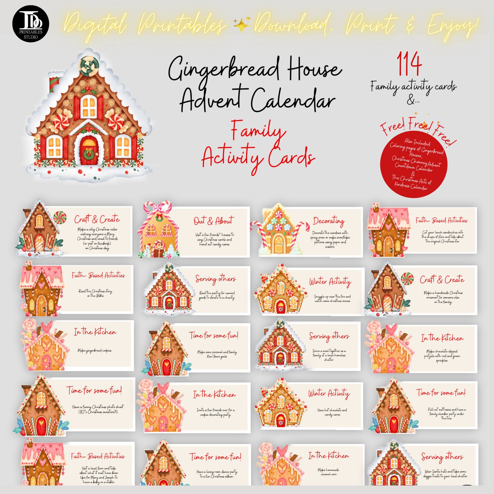 Gingerbread House Christmas Advent Activity Cards | Family Fun Xmas ...