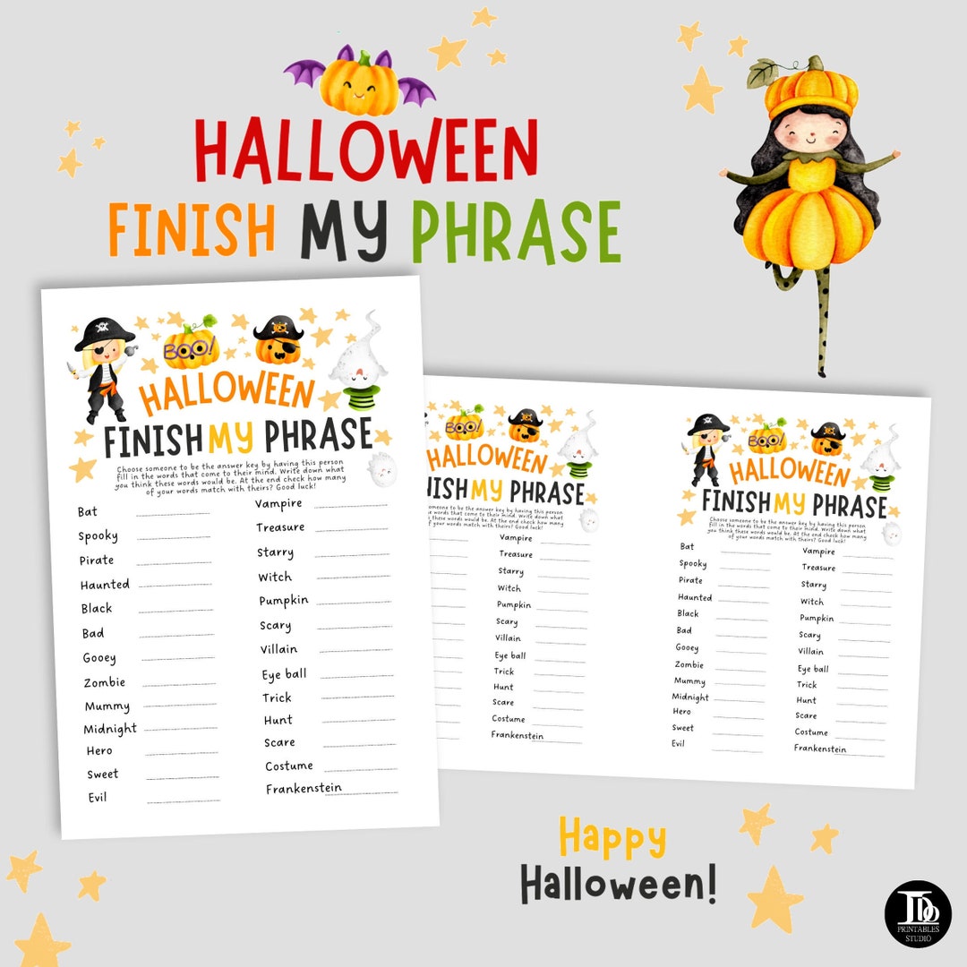 Halloween Finish My Phrase Printable Activity Halloween - Etsy