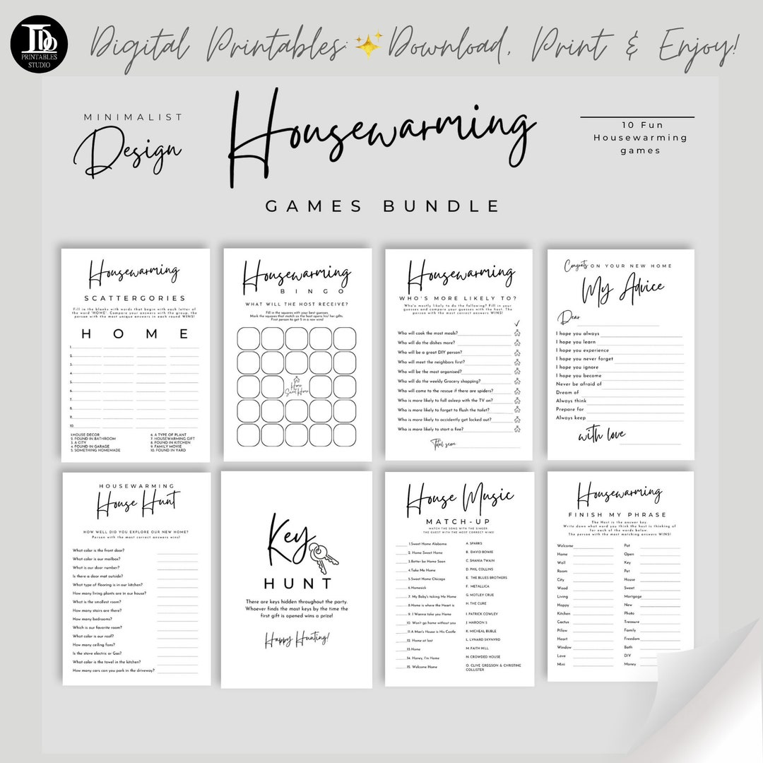 Minimalist Housewarming Games Bundle | Printable New House Party Games ...
