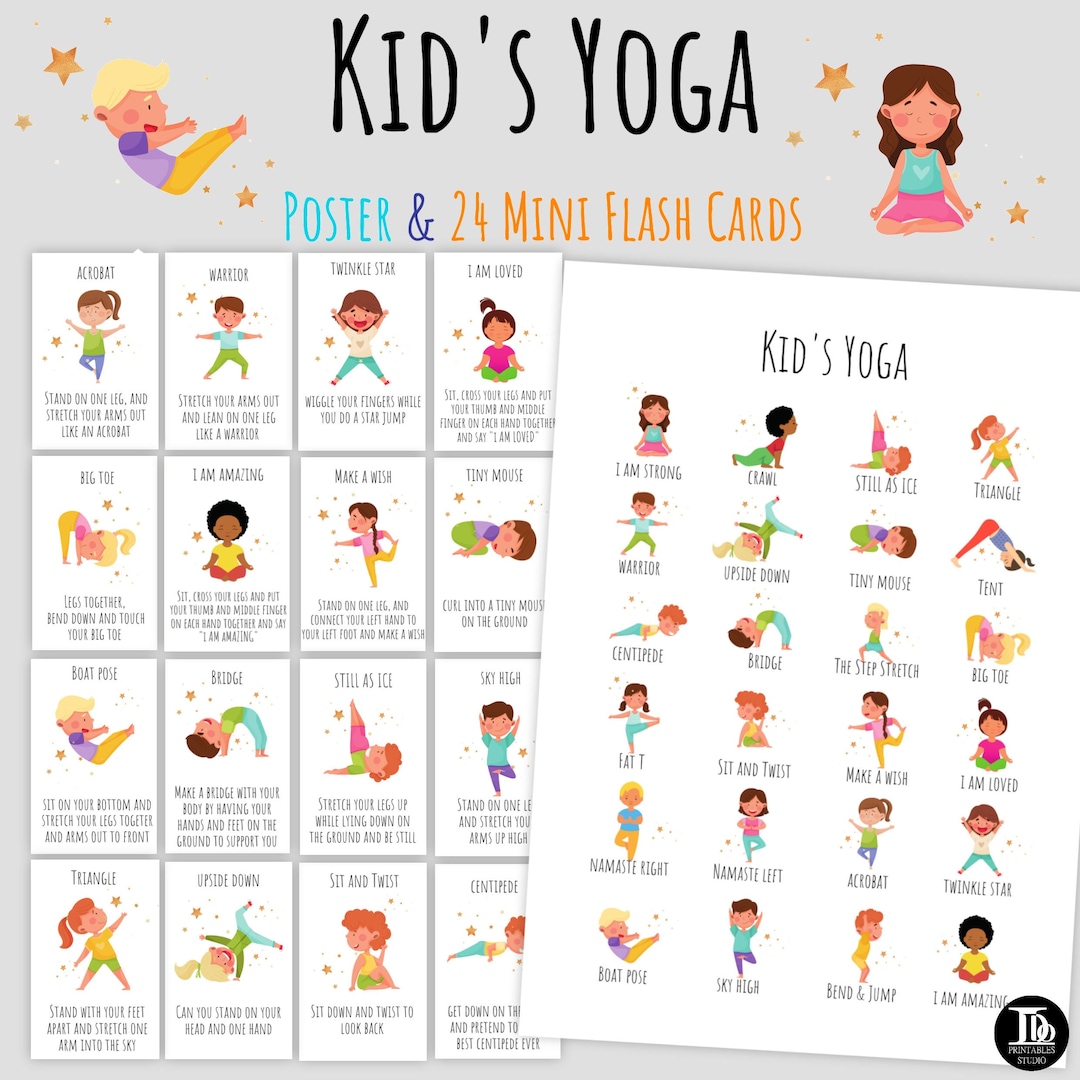 Kid's Yoga Flash Cards Printable Fitness Activity for - Etsy