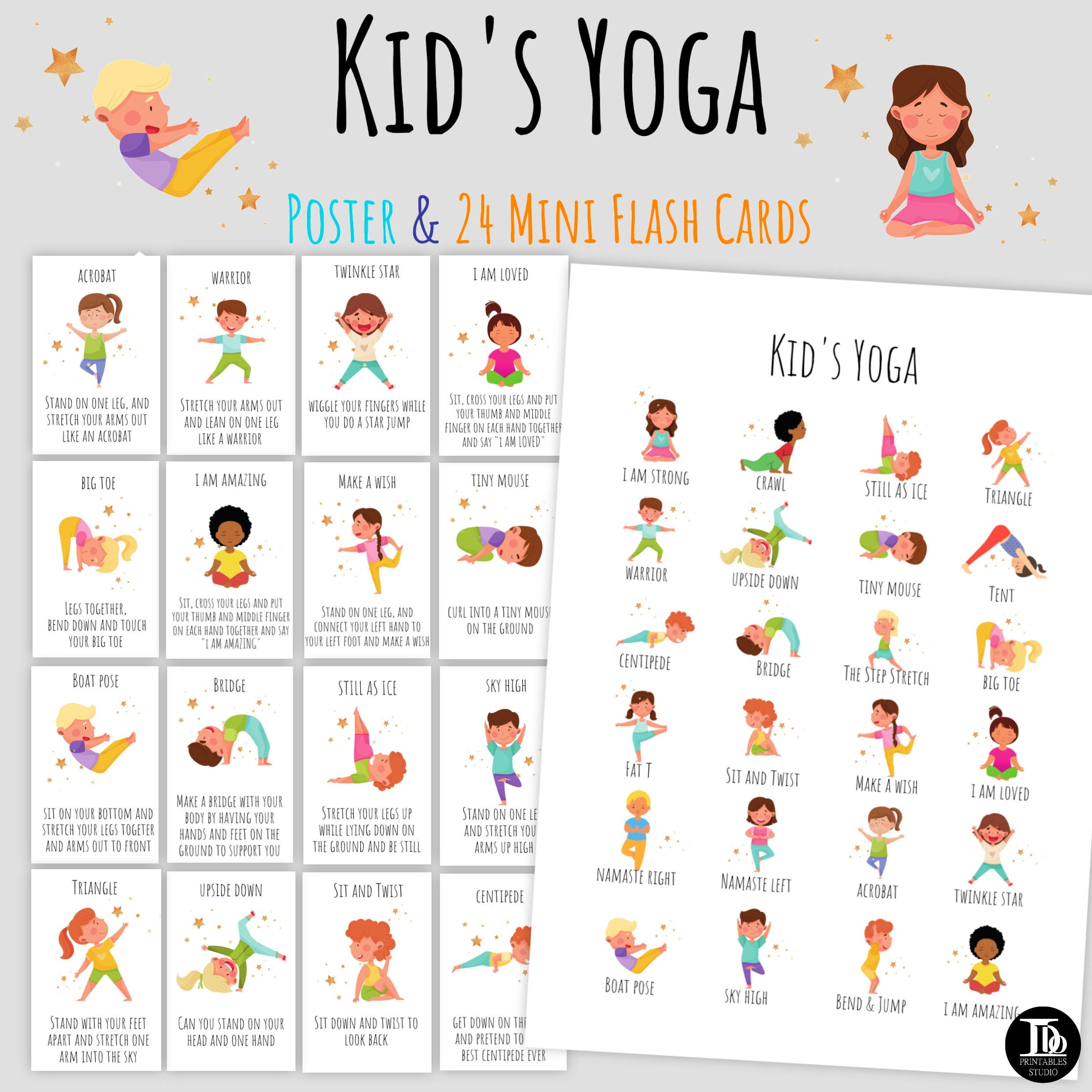Kid's Yoga Flash Cards Printable Fitness Activity for - Etsy