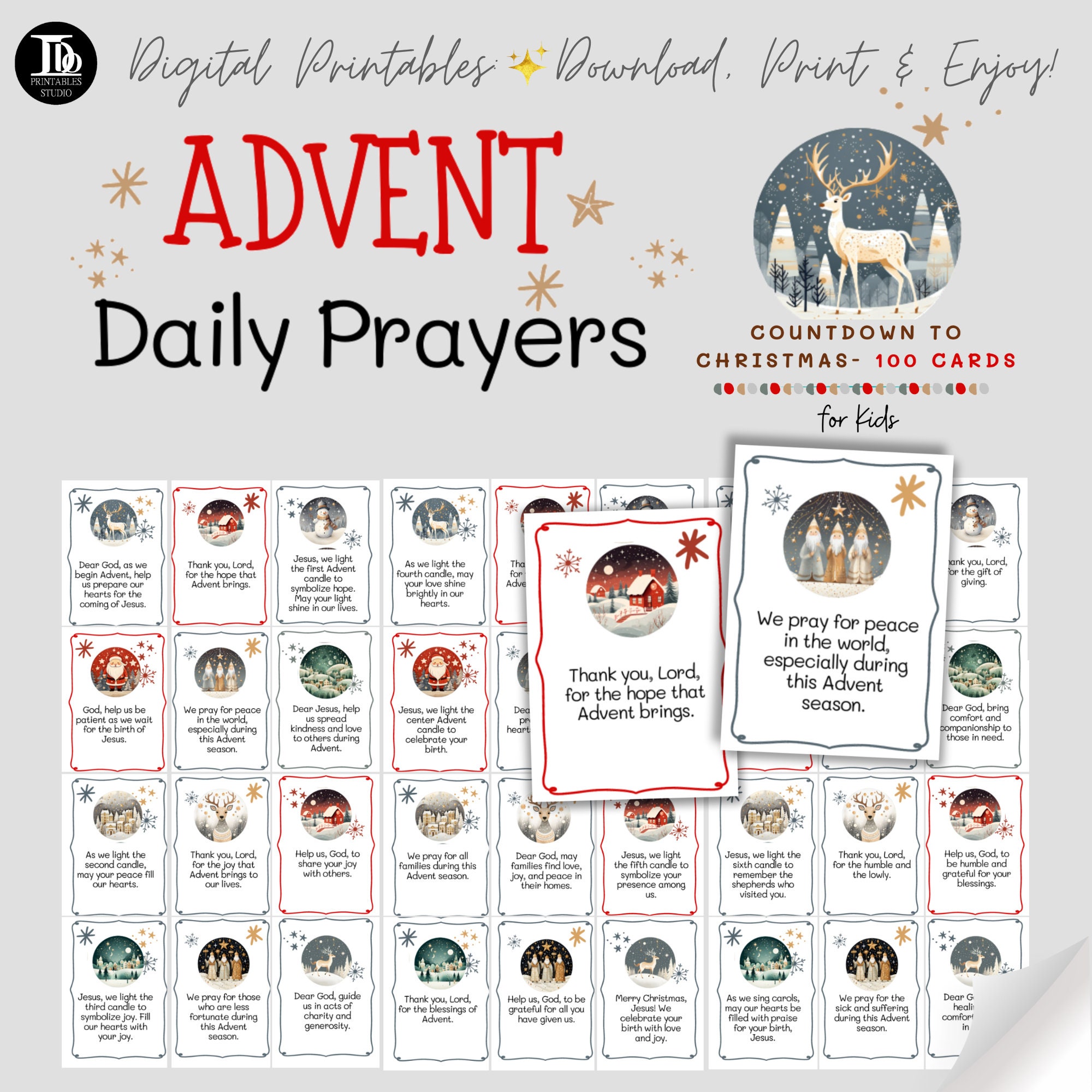 100 Advent Daily Prayer Cards for Kids | Printable Christmas Countdown ...