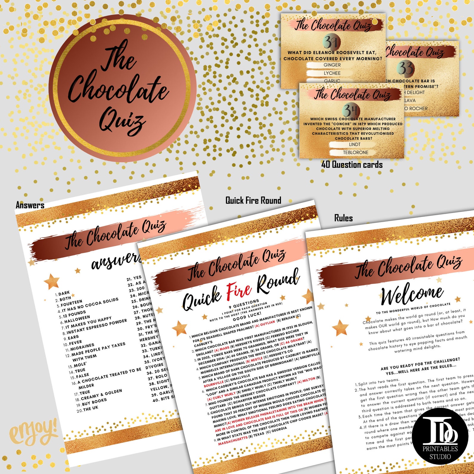 Chocolate Quiz / Questions and Answers Cards / Trivia Night / Chocolate ...