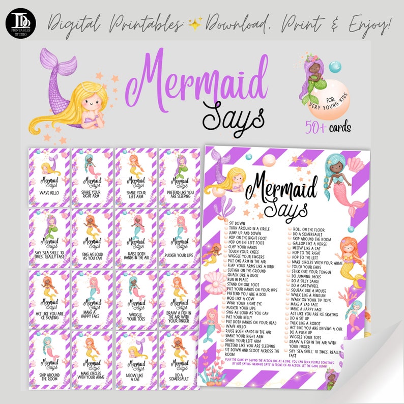 Mermaid Game for Kids Mermaid Says Birthday Party Activity Indoor and ...