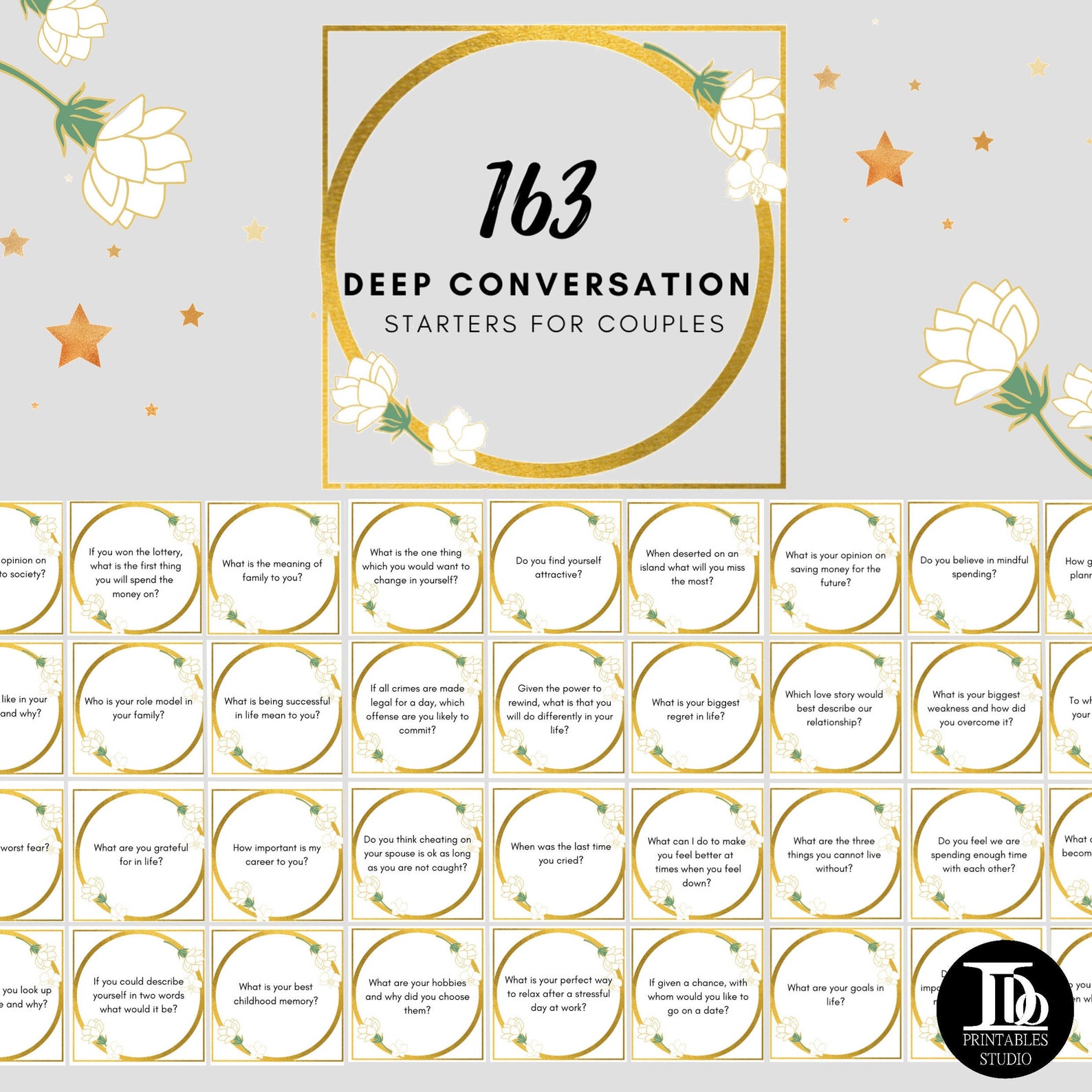 Printable Deep Conversation Starter Question Cards for Couples - Etsy