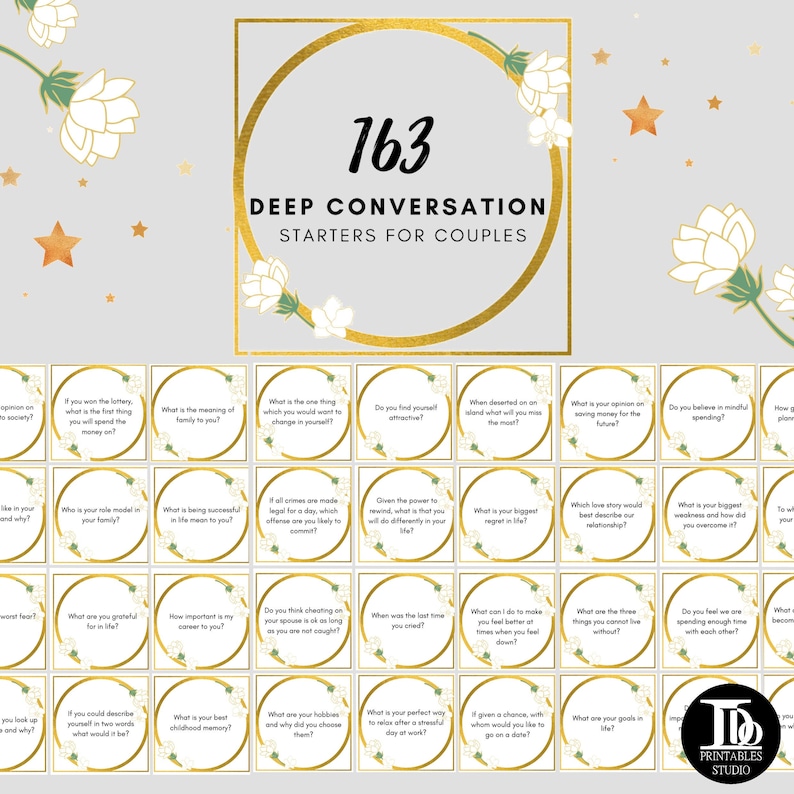 Printable Deep Conversation Starter Question Cards for Couples - Etsy