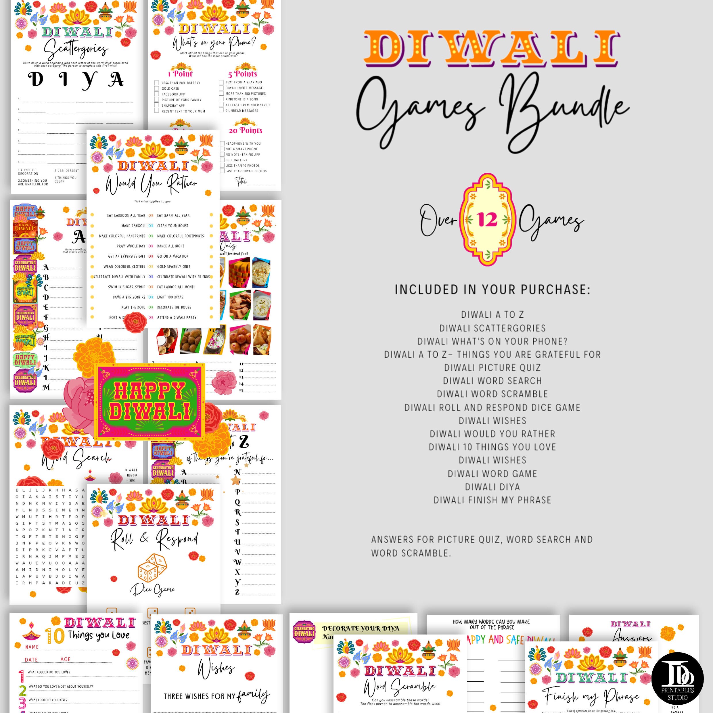 Diwali Party Family Friendly Games Bundle | Diwali Scattergories ...