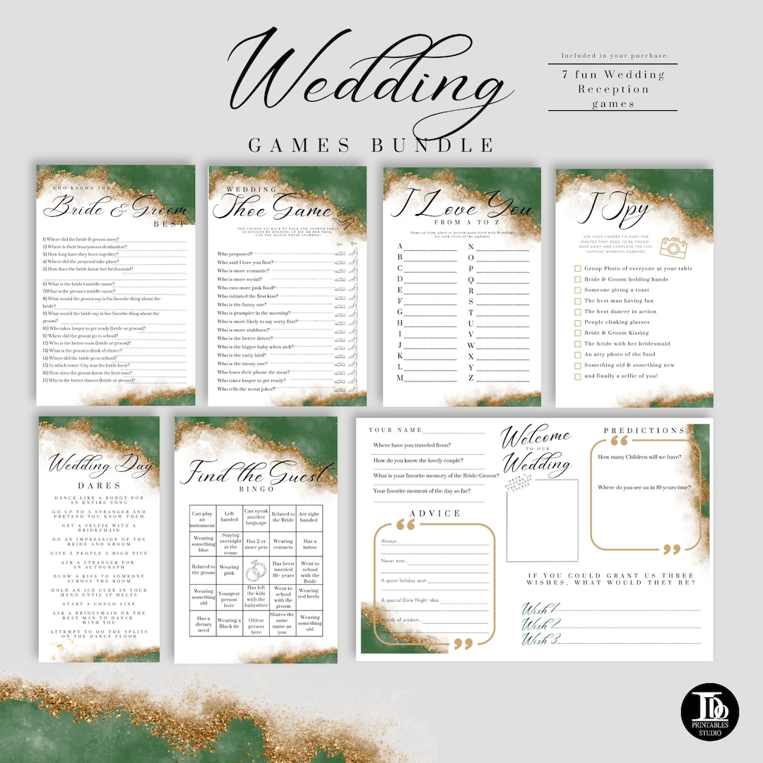 Wedding Games Bundle Wedding Table Activity Golden Green - Etsy