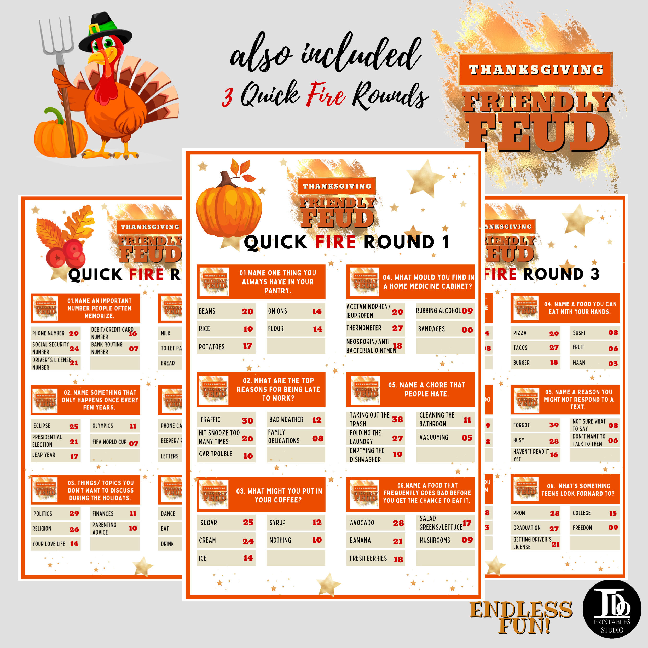 Thanksgiving Friendly Feud Family Trivia Thanksgiving - Etsy UK