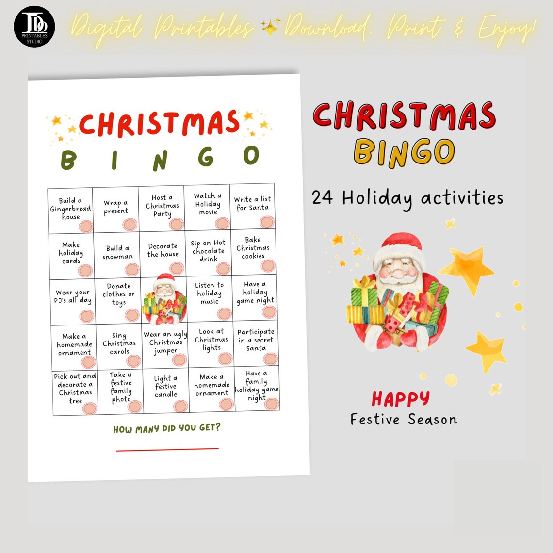 Printable Christmas Bingo Countdown to Christmas Challenge - Etsy