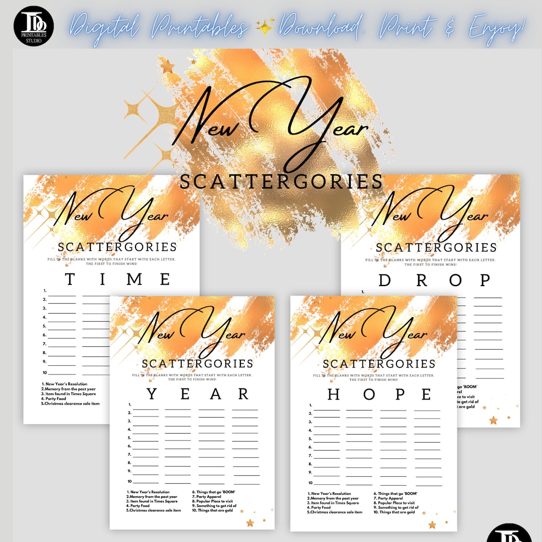 Gold New Year Scattergories Bundle | New Year's Eve Party Games ...