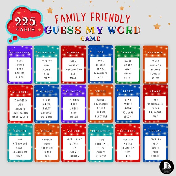 Family Friendly Guess My Word Game Family Game Night Etsy UK Family Friendly Guess My Word Game Family Game Night Etsy UK