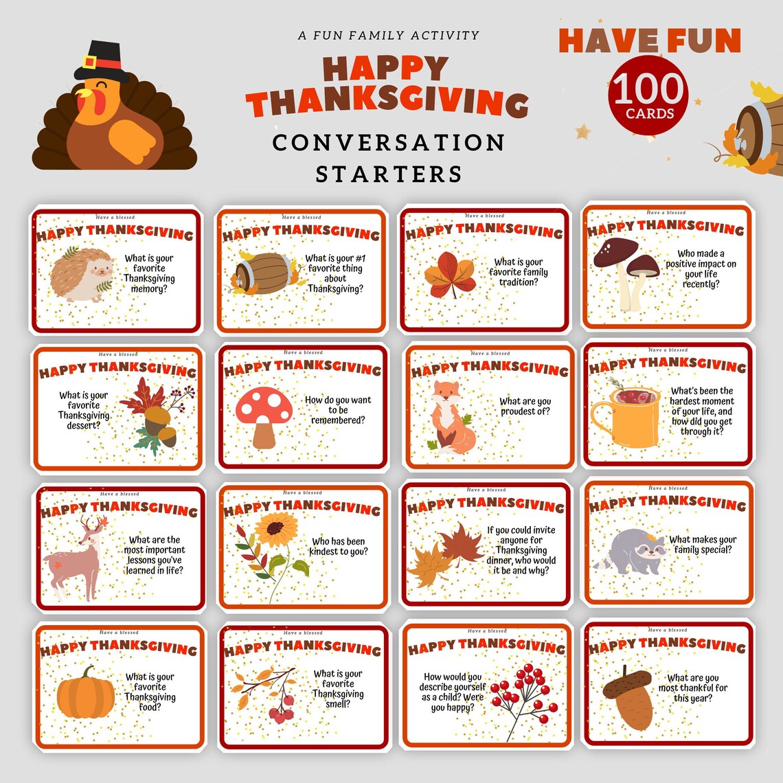 100 Thanksgiving Conversation Starters Thanksgiving Family | Etsy