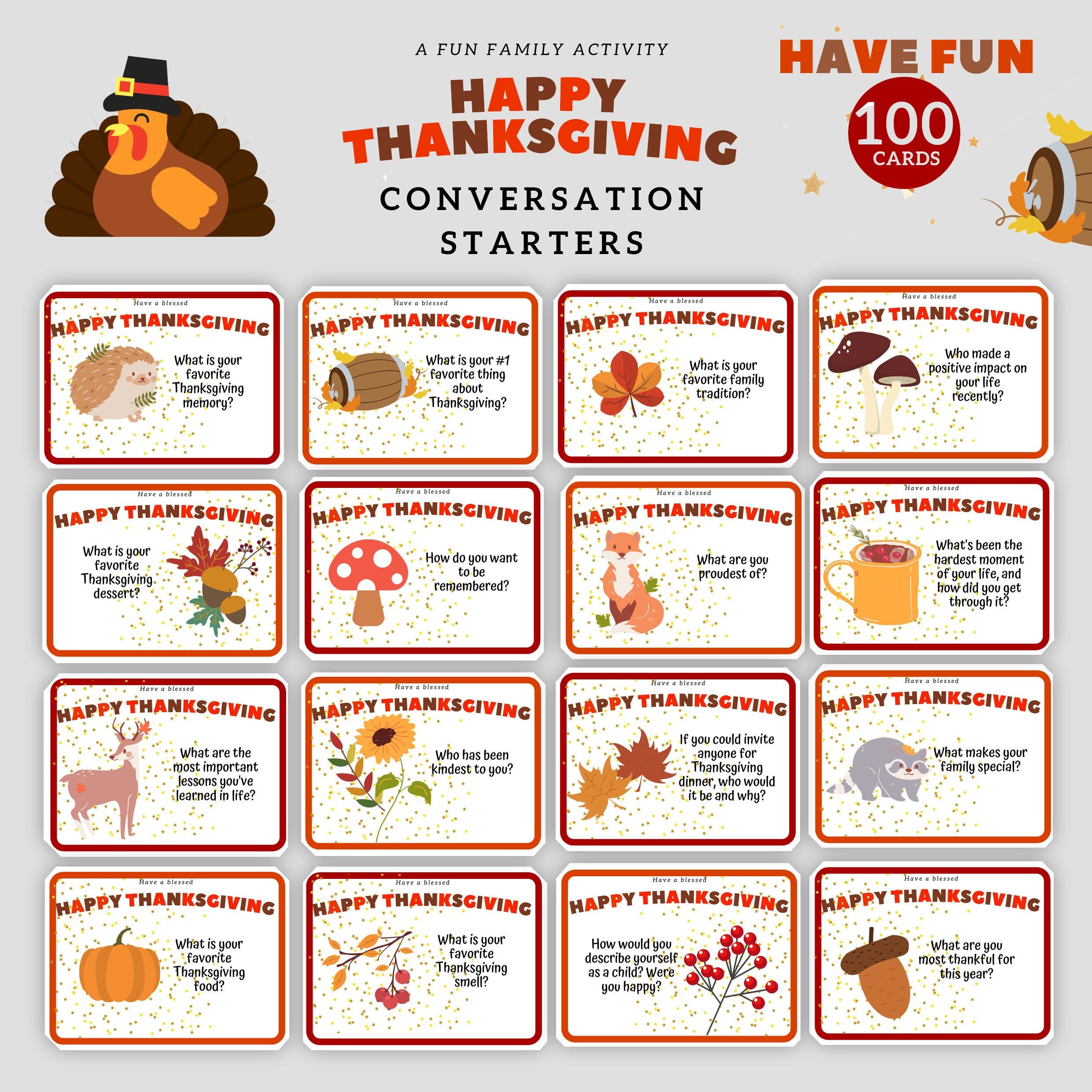 100 Thanksgiving Conversation Starters Thanksgiving Family | Etsy