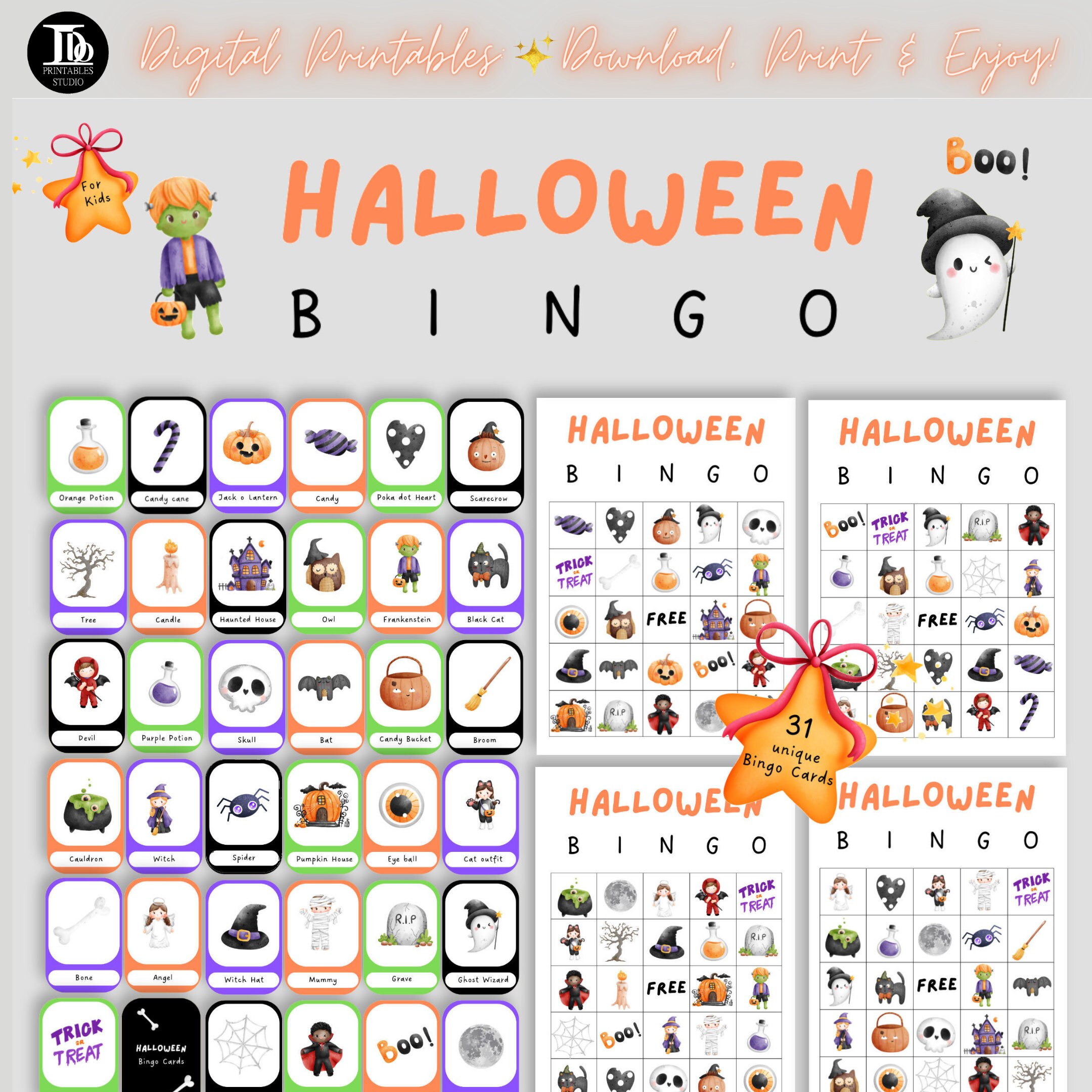 Halloween Bingo for Kids Group Games for Children Family - Etsy