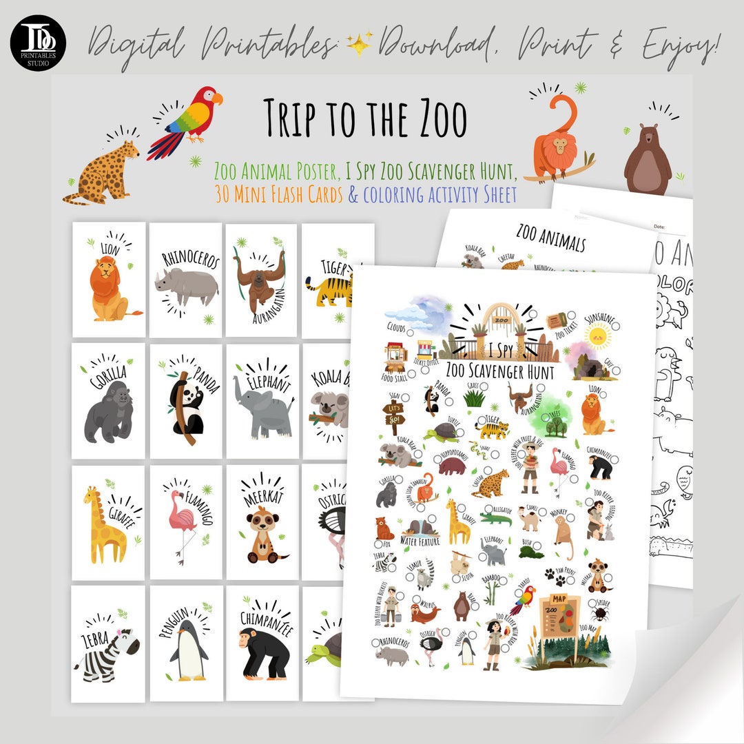 Zoo Animal Scavenger Hunt Bundle | Safari Zoo Themed | I Spy Activity ...