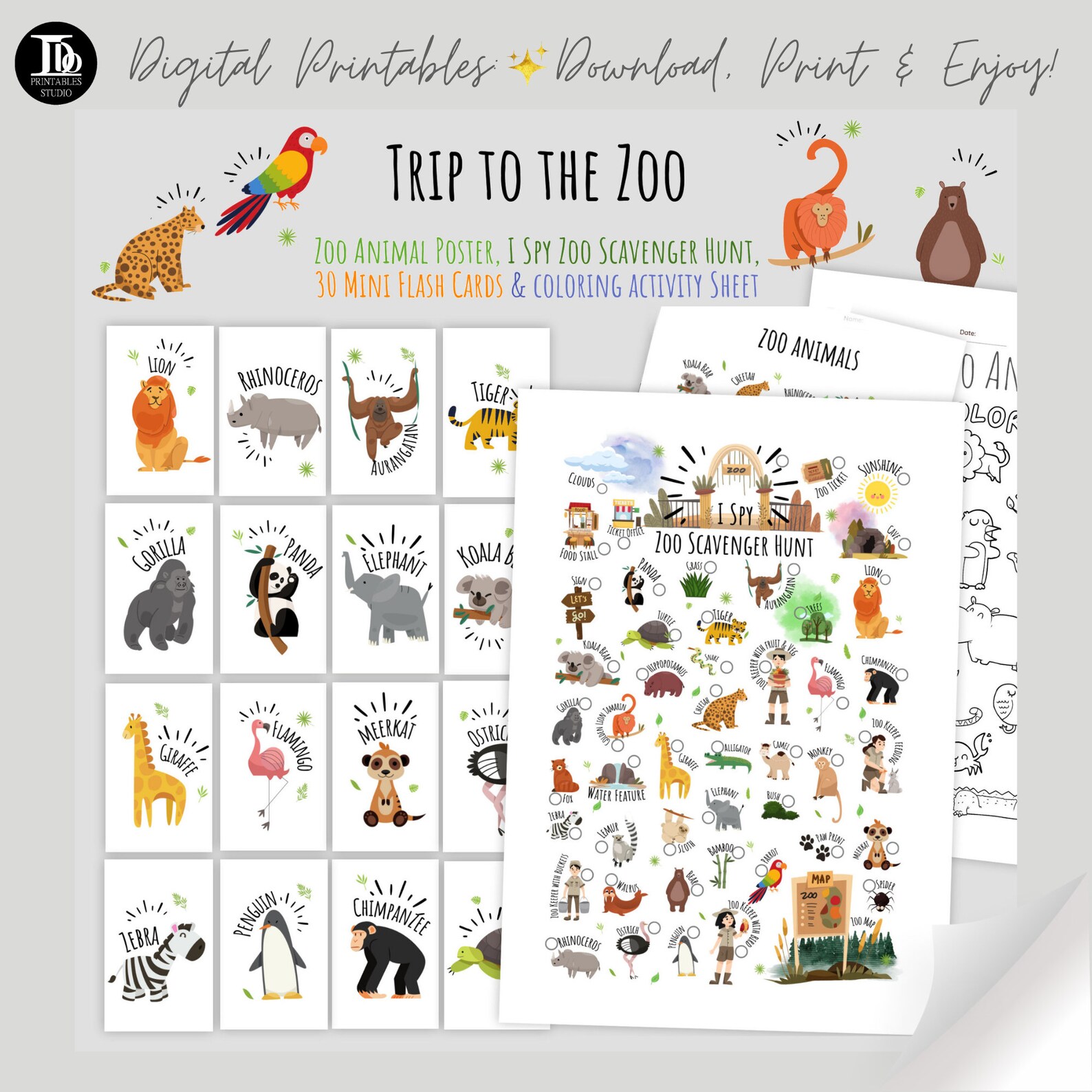 Zoo Animal Scavenger Hunt Bundle Safari Zoo Themed I Spy Activity ...