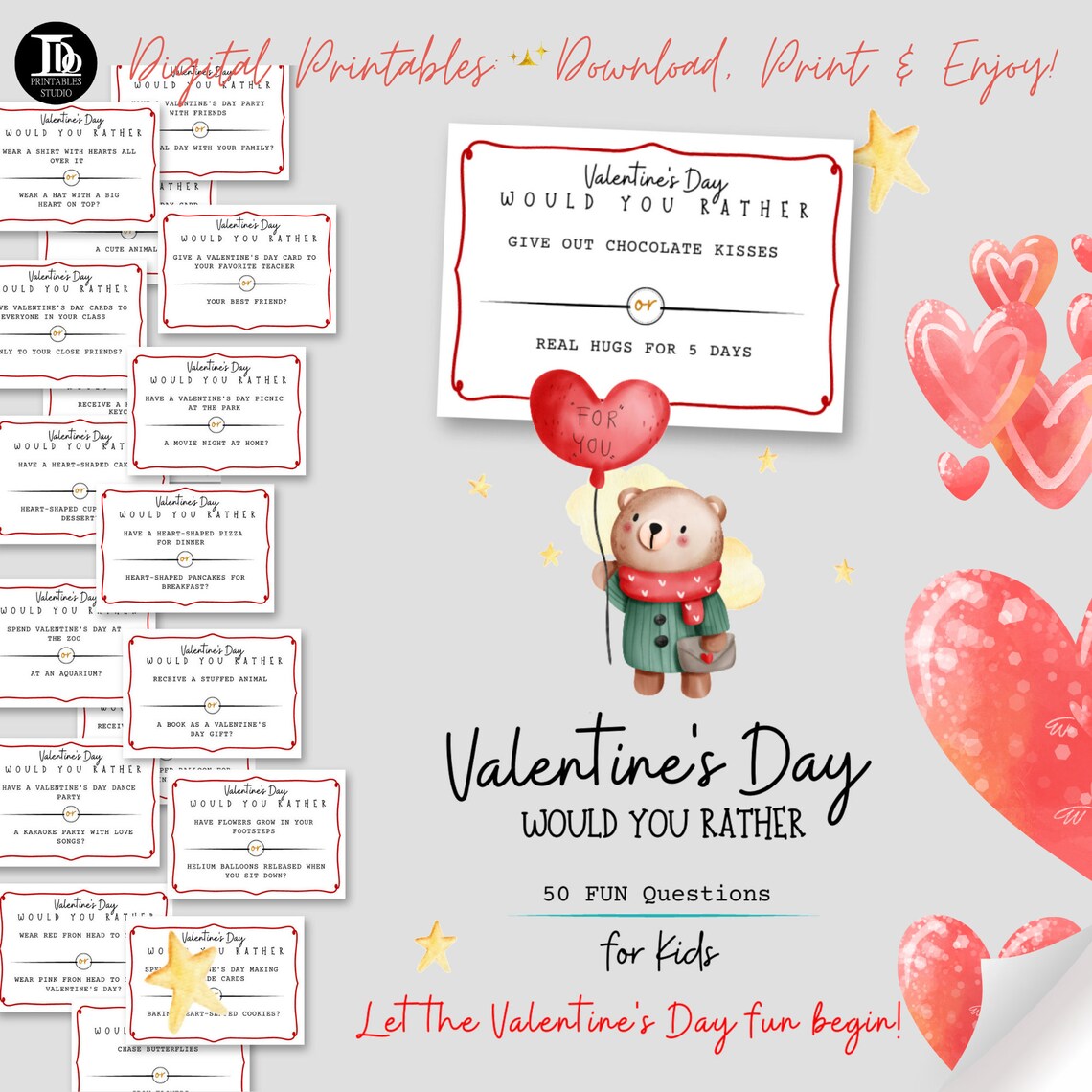 Valentine's Day Would You Rather Fun Questions for Kids | Printable ...