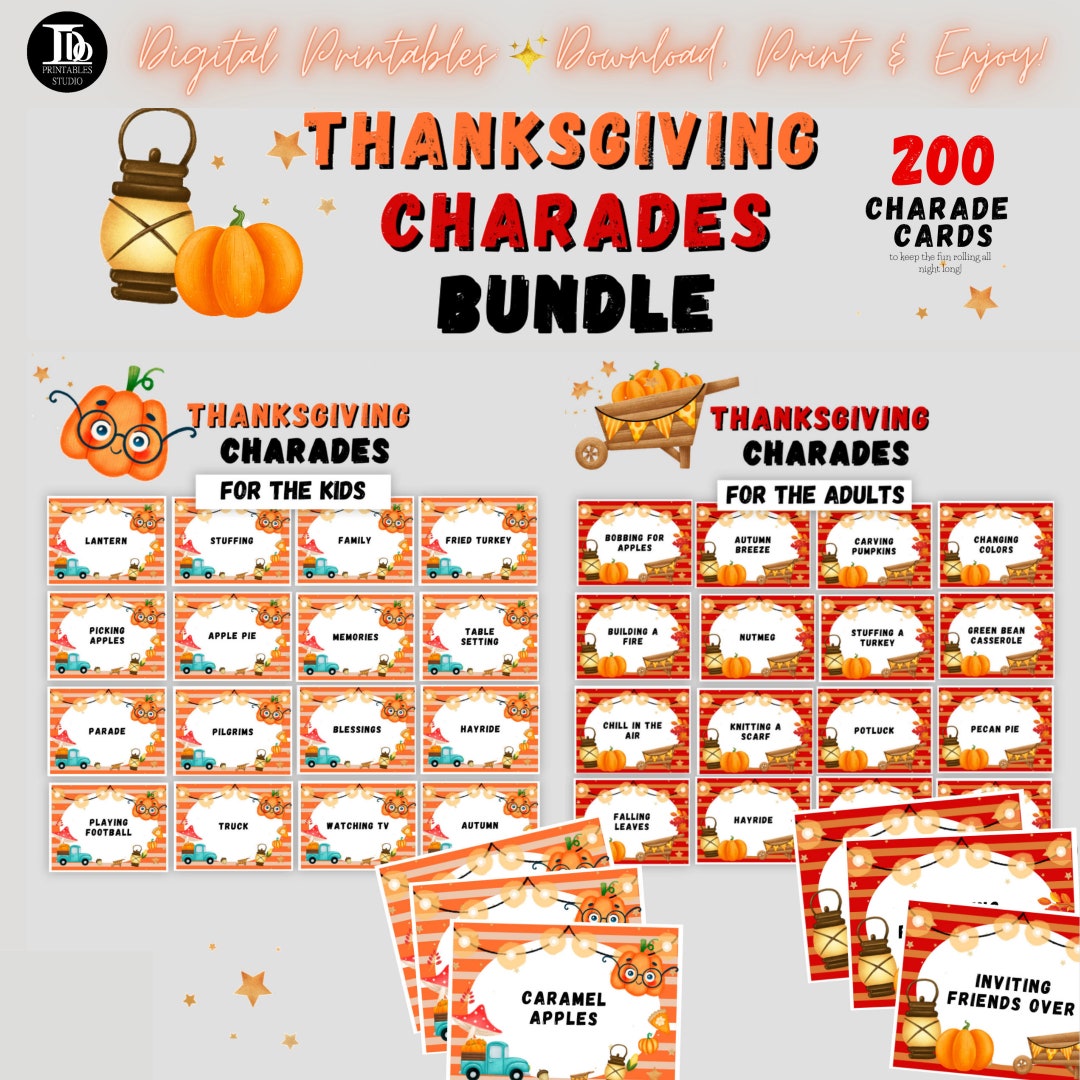 200 Happy Thanksgiving Charades Games Bundle | Family Thanksgiving ...