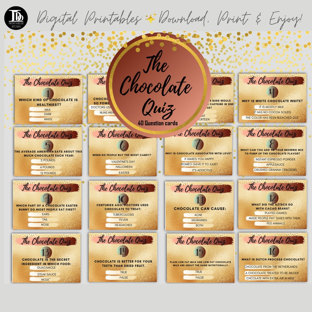 Chocolate Quiz / Questions and Answers Cards / Trivia Night / Chocolate ...