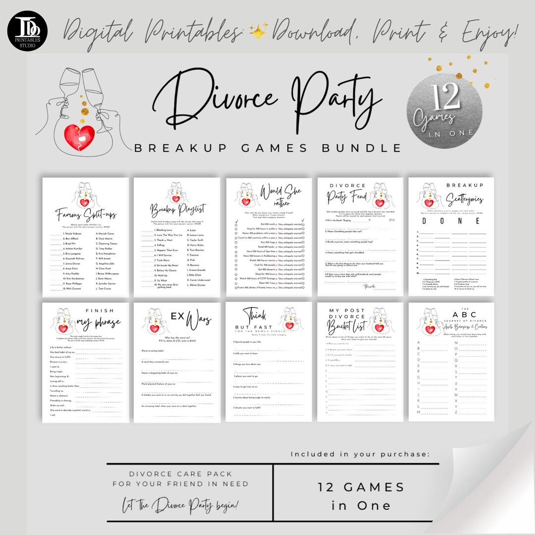 Divorce Party Games Bundle | Printable Breakup Party Games | Newly ...