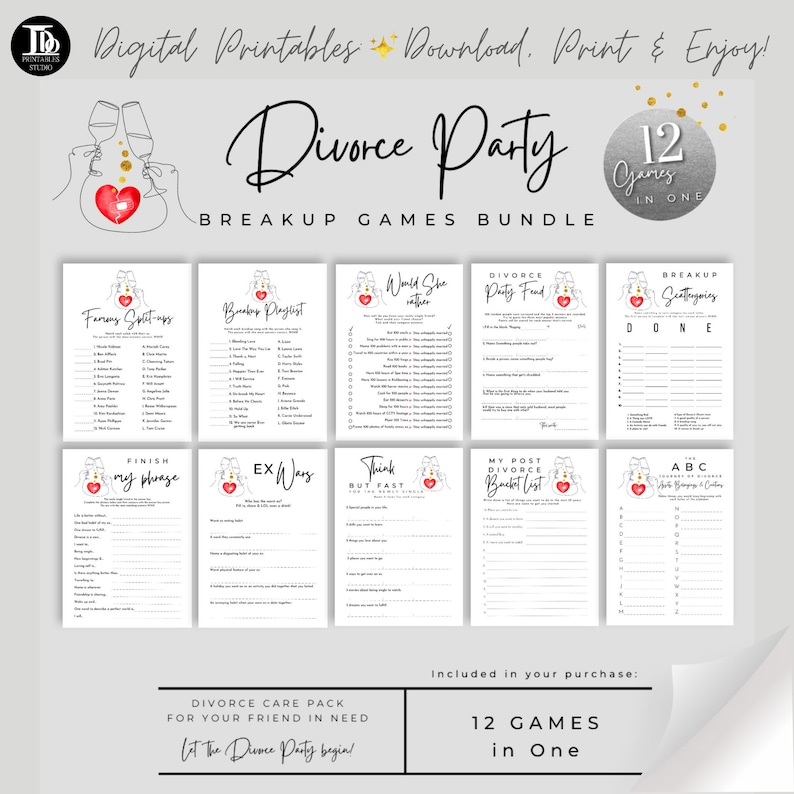 Divorce Party Games Bundle | Printable Breakup Party Games | Newly ...