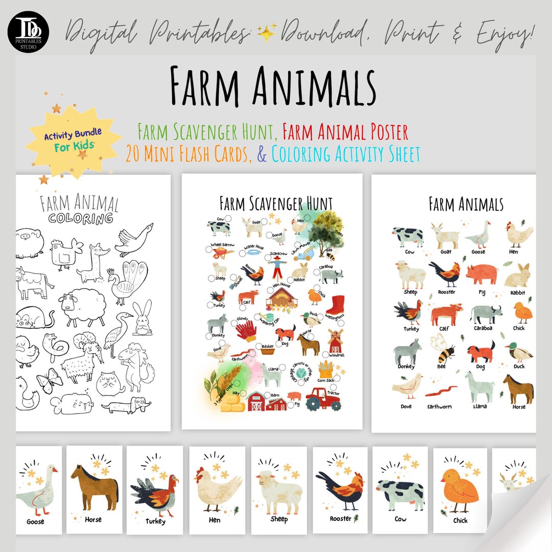 Farm Animal Activity Bundle for Kids | Farm Scavenger Hunt | Farm ...