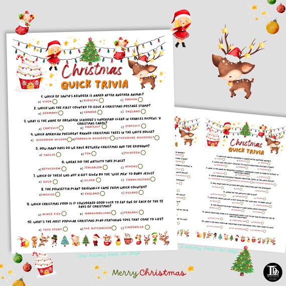 Christmas Trivia Activity Sheet Christmas Party Icebreaker - Etsy