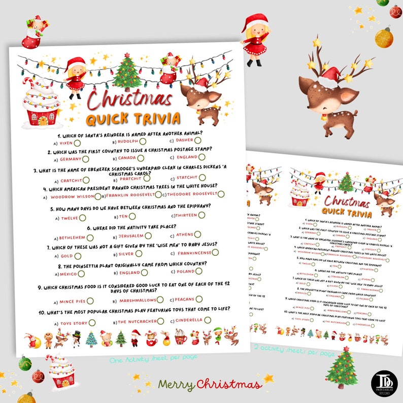 Christmas Trivia Activity Sheet Christmas Party Icebreaker - Etsy