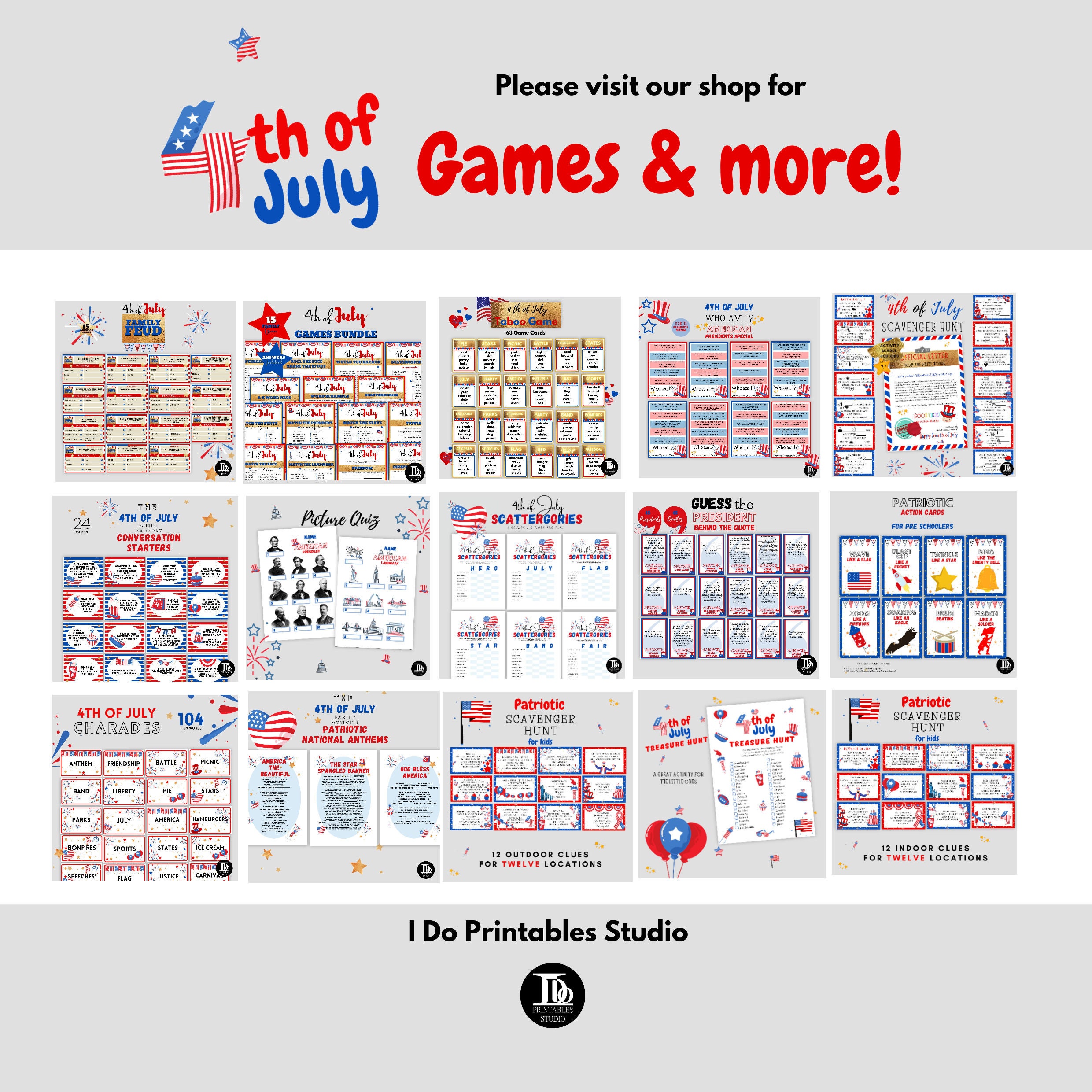 Printable 4th of July Charade Cards / Family Games Night / Family ...