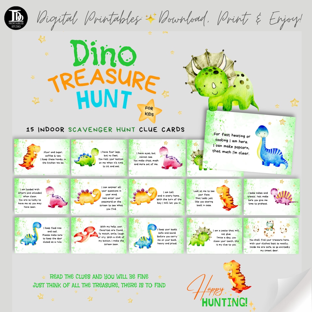 Dino Treasure Hunt Clues | Scavenger Hunt for Kids | Dinosaur Themed ...