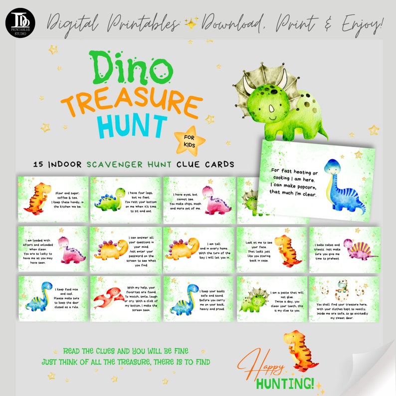 Dino Treasure Hunt Clues Scavenger Hunt for Kids Dinosaur Themed ...