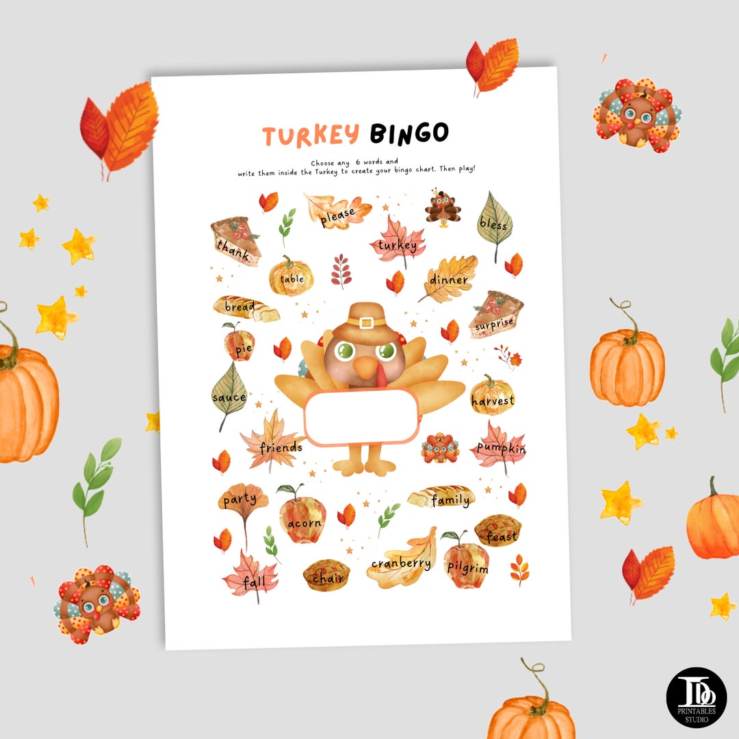 Thanksgiving Turkey Bingo Game for Kids | Printable November Game ...