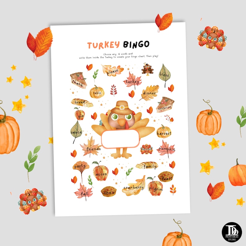 Thanksgiving Turkey Bingo Game for Kids | Printable November Game ...