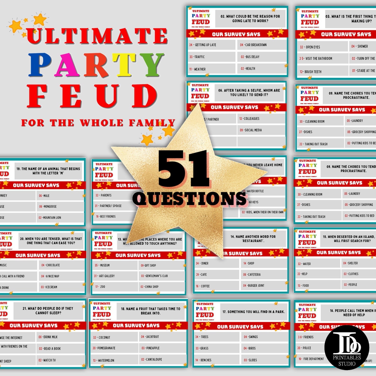 Family Friendly Feud Quiz Printable / Ultimate Trivia Quiz / - Etsy