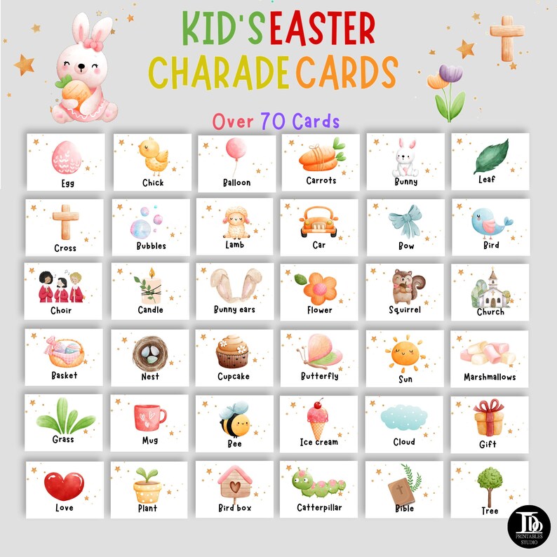 Easter Charades Game for Kids Toddler Games Preschool Card - Etsy