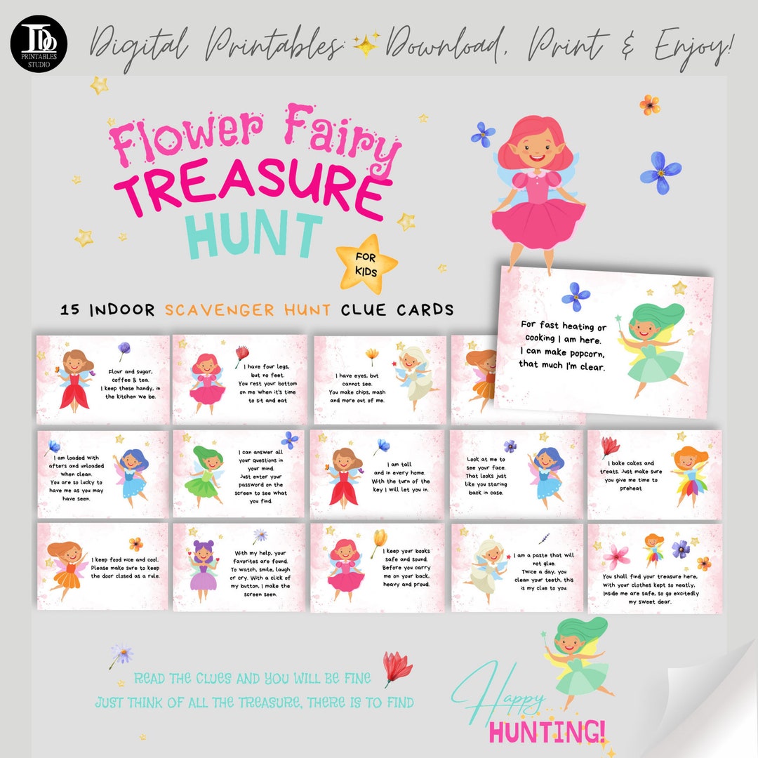 Fairy Themed Birthday Treasure Hunt Clue Cards | Present Hunt for Girls ...