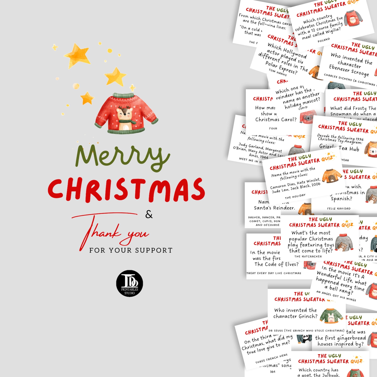 100 Ugly Christmas Sweater Quiz Cards | Christmas Party Games | Family ...