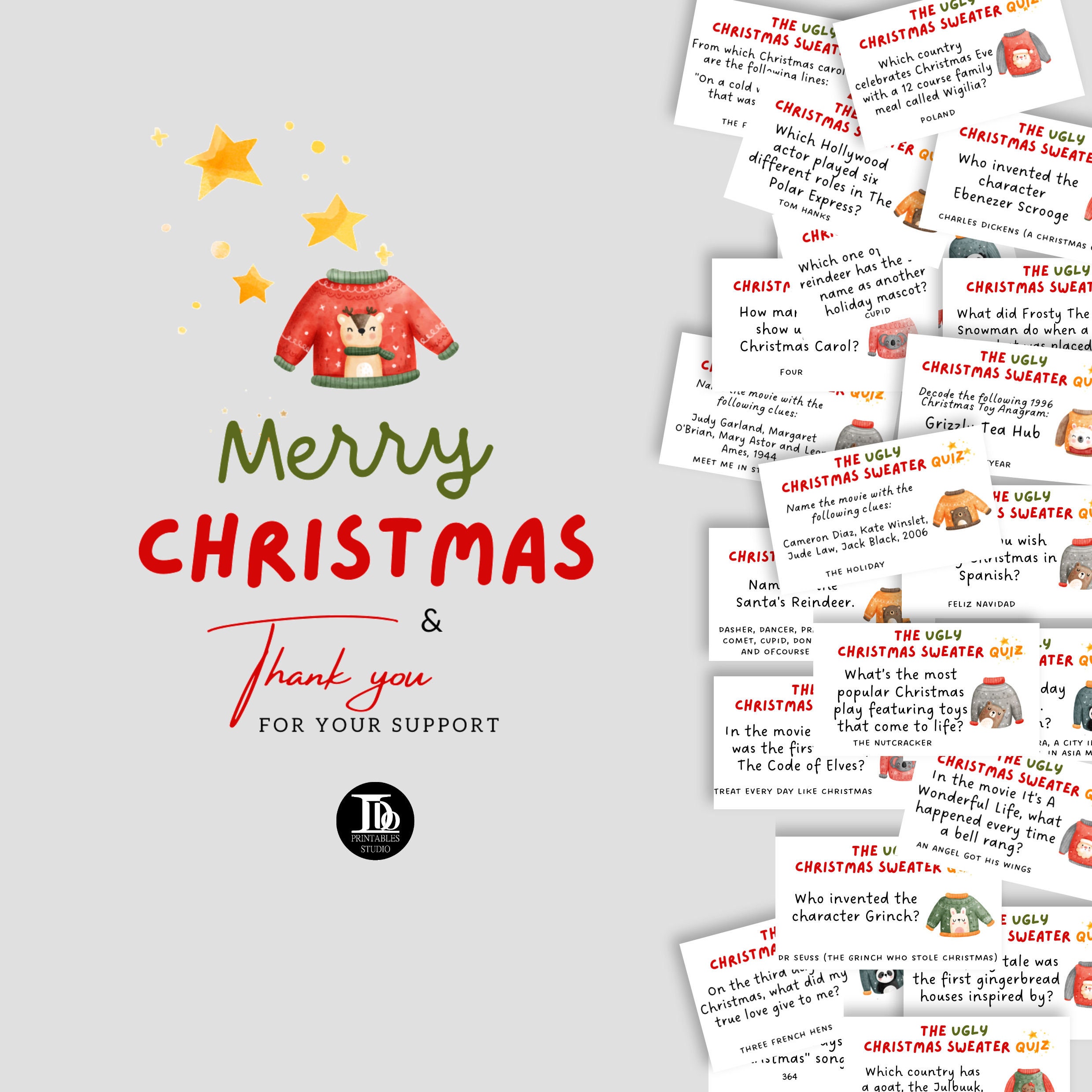 100 Ugly Christmas Sweater Quiz Cards | Christmas Party Games | Family ...