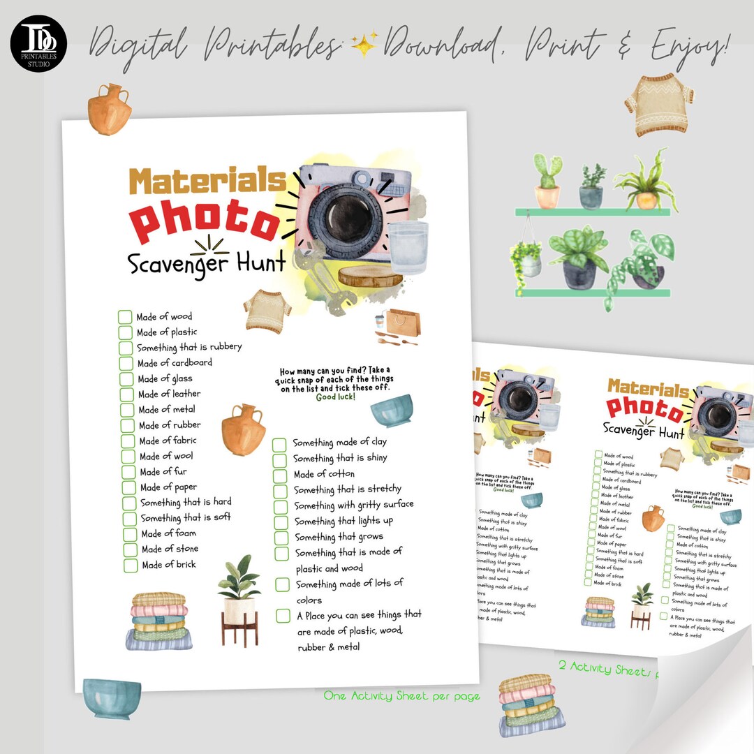 Materials Photo Scavenger Hunt | Science Activity for Kids | Treasure ...