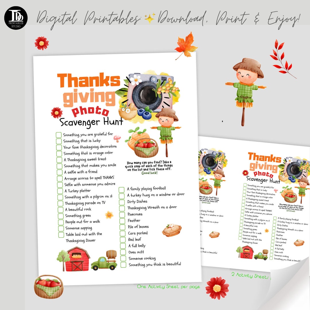 Thanksgiving Photo Scavenger Hunt | Thanksgiving Treasure Hunt ...